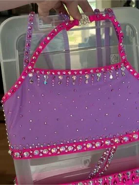 custom | Costumes | Girls Purple And Hot Pink Rhinestone Twopiece Dance ...